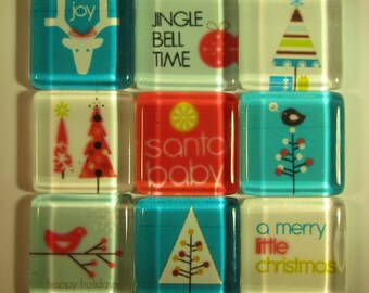 Items similar to Christmas Magnets, Magnet Set of Nine with Storage Tin ...
