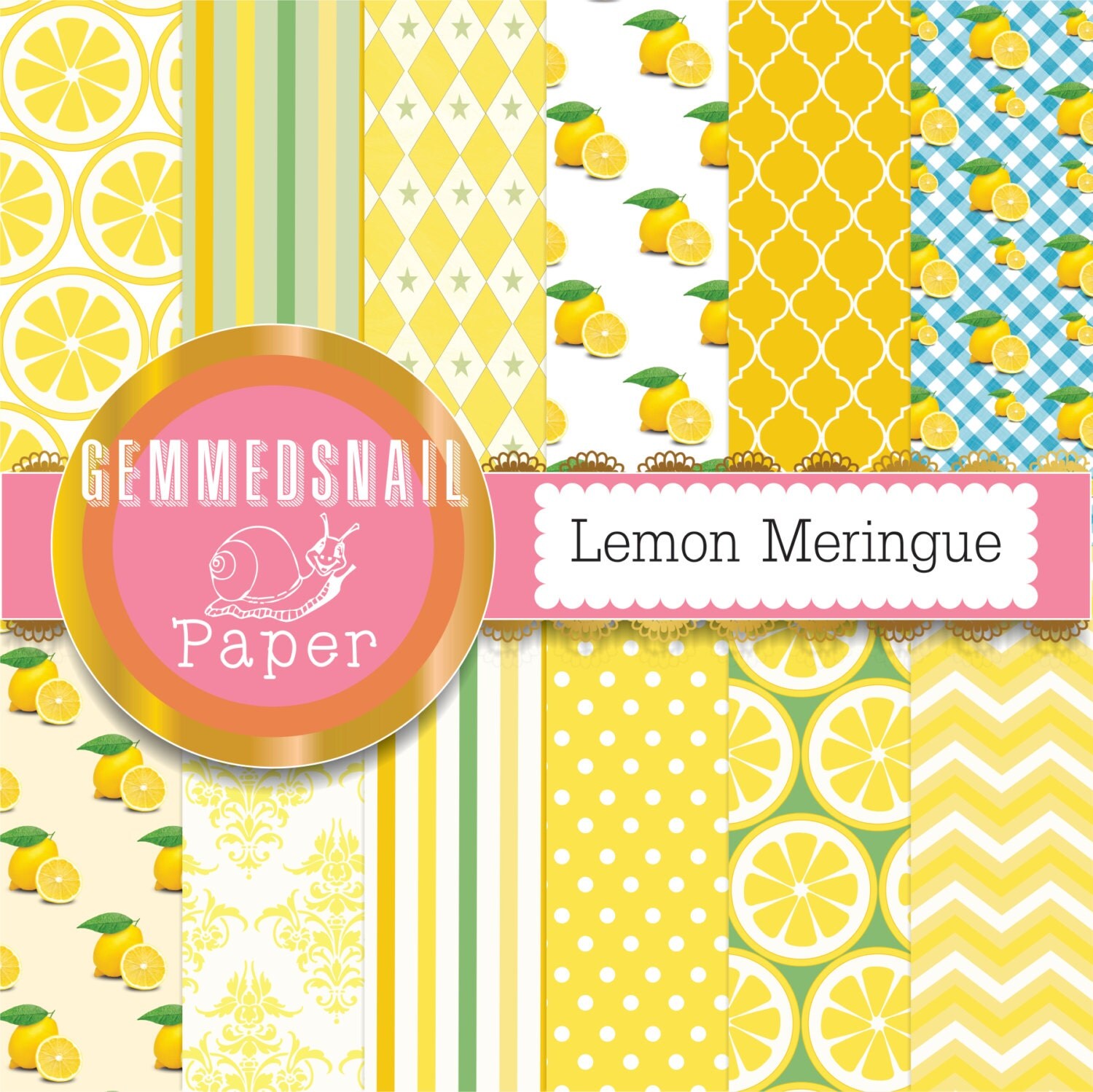 Lemon digital paper 'Lemon meringue' 12 zesty lemon