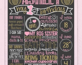 Chevron Blue First Birthday Chalkboard Poster by PersonalizedChalk