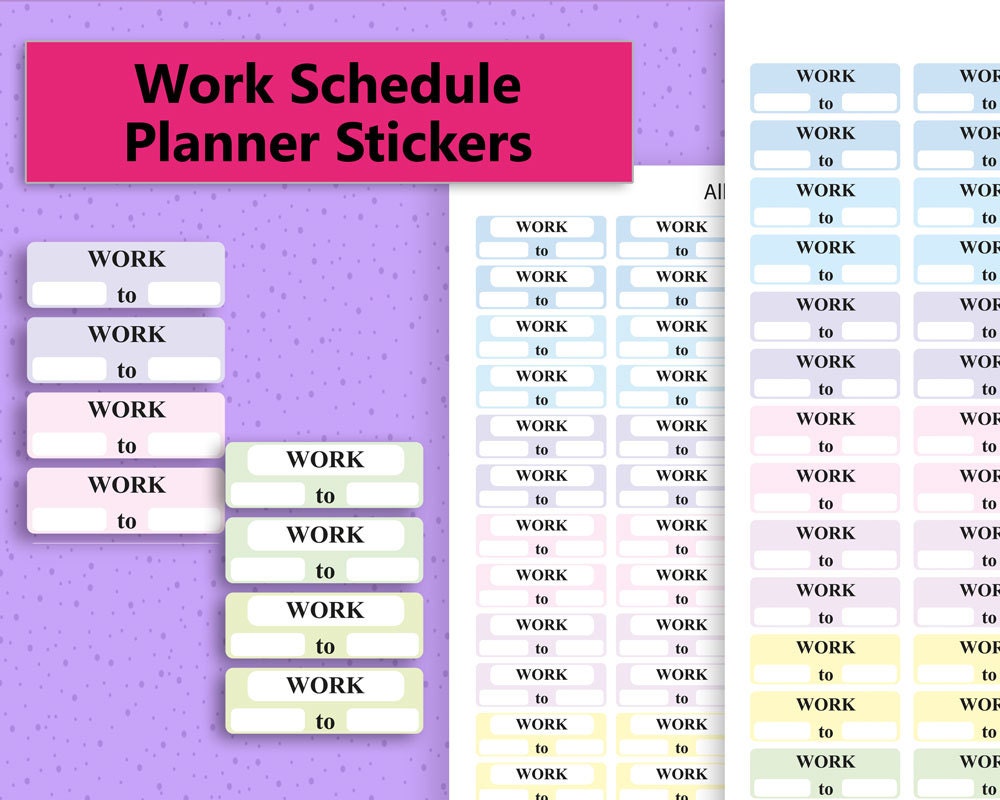 Work Stickers, Work Planner Stickers, Shift Work Stickers, Work Hours ...