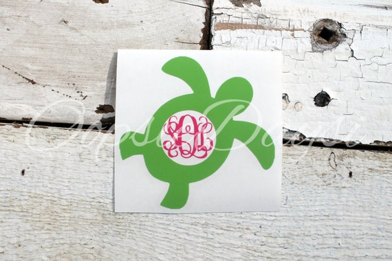 Sea Turtle Monogram Decal Car Decal Preppy Southern Beach