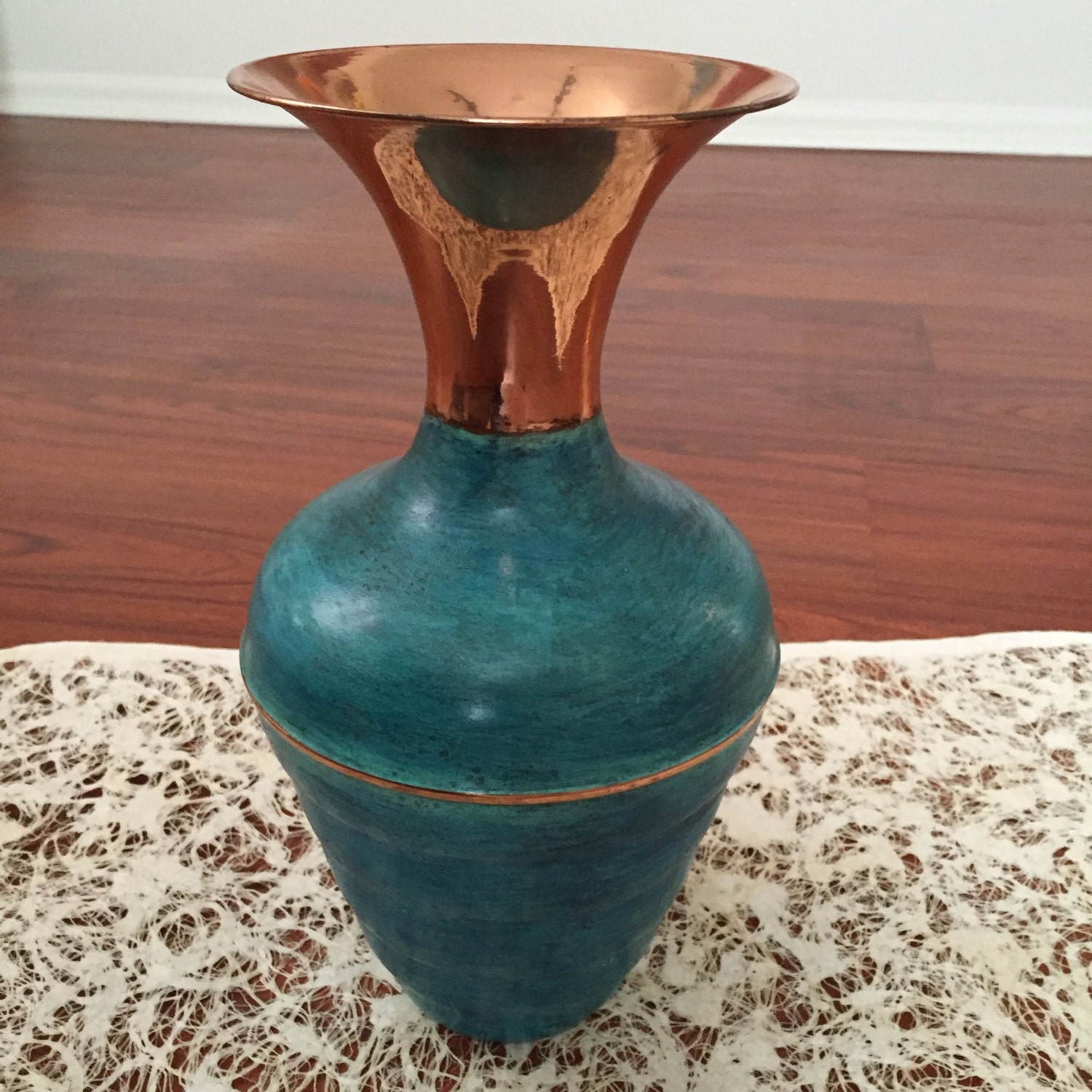 Handcrafted Pure Copper Decorative Vase Turquoise Patina