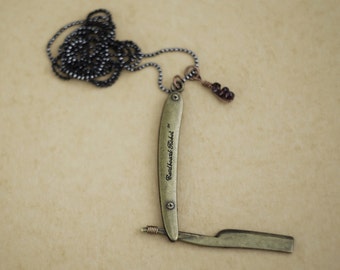 vintage barber tattoo style straight razor necklace
