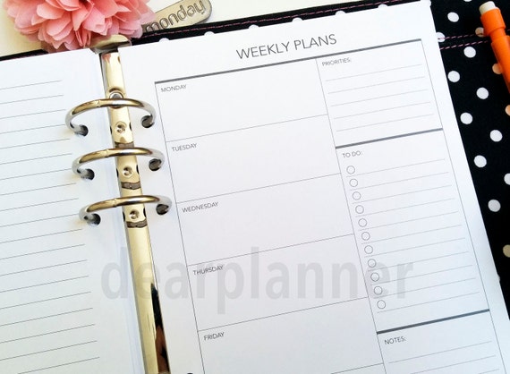 PRINTED Week on one page Weekly planner insert by DearPlanner