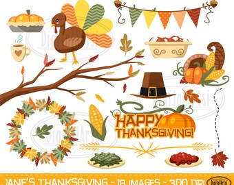 Items similar to HAPPY THANKSGIVING - Digital Clipart Set, Thanksgiving ...