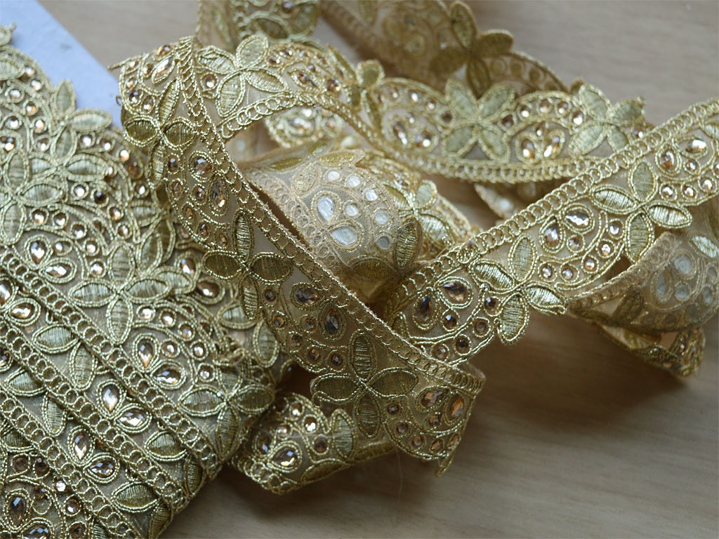 Gold Kundan Lace Stone Work Border By Yard Gold Gota Patti