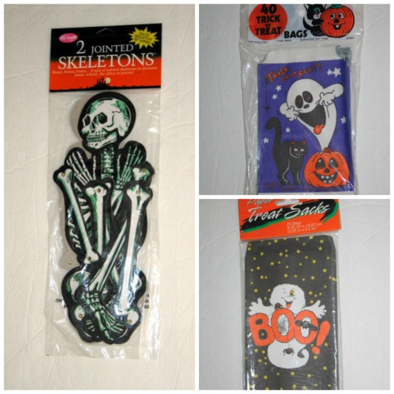 Vintage Paper Skeletons and Trick or Treat Candy Bags