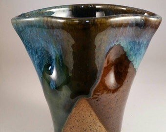 Items similar to Blue and brown wheel thrown and altered pottery bowl ...