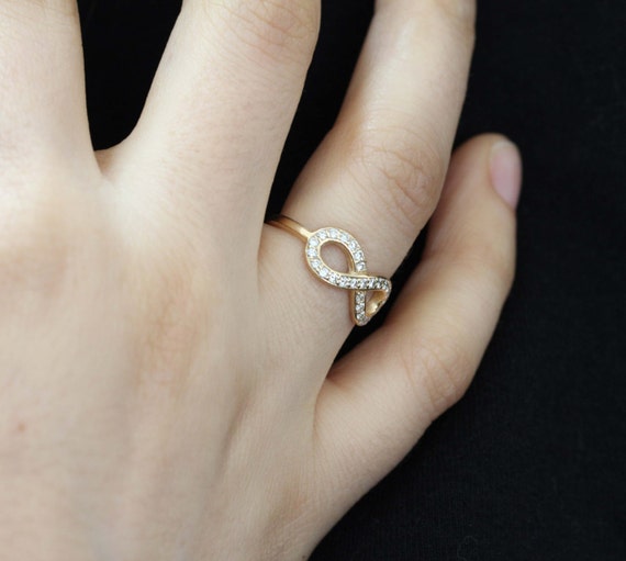 14K Diamond Infinity Ring Promise Ring 14K Yellow Gold Ring