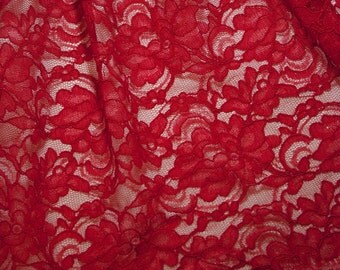 Red lace fabric | Etsy