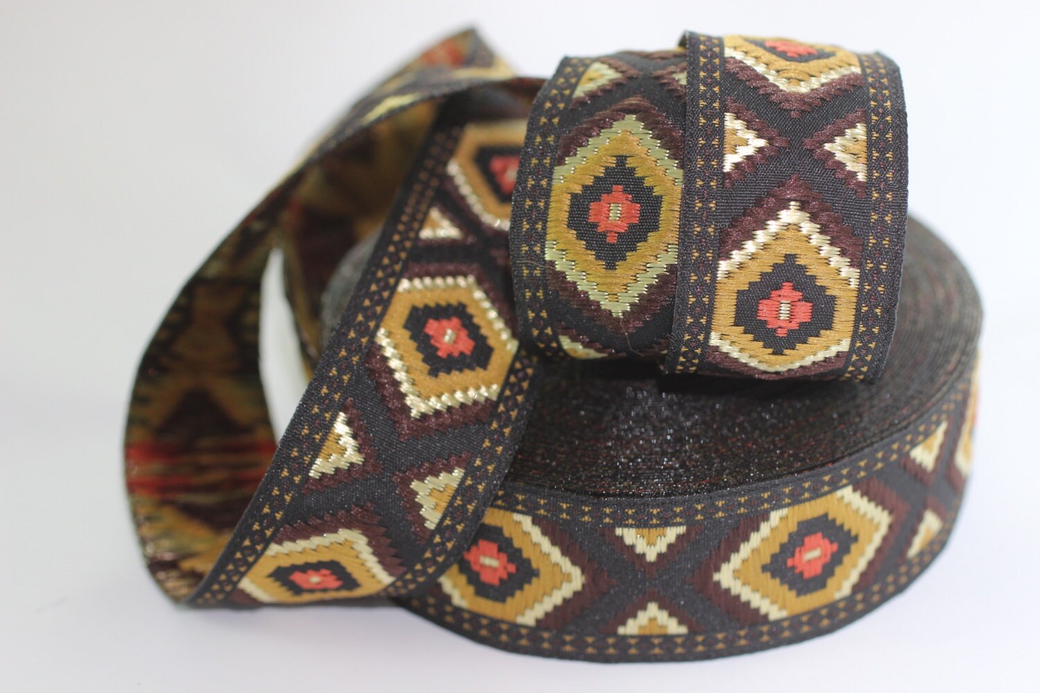 35 mm Milk Brown jacquard ribbons 1.37 inches Geometric