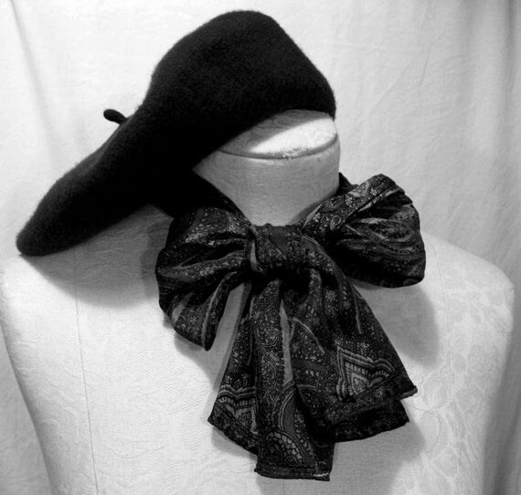 Basic Black Beatnik Vintage Beret Black wool Beret slouchy hat