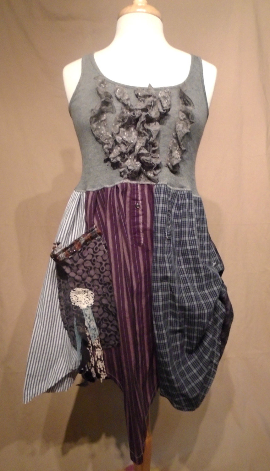 DeviDesigns Junk Gypsy Lacey Shades of Gray Upcycled Dress