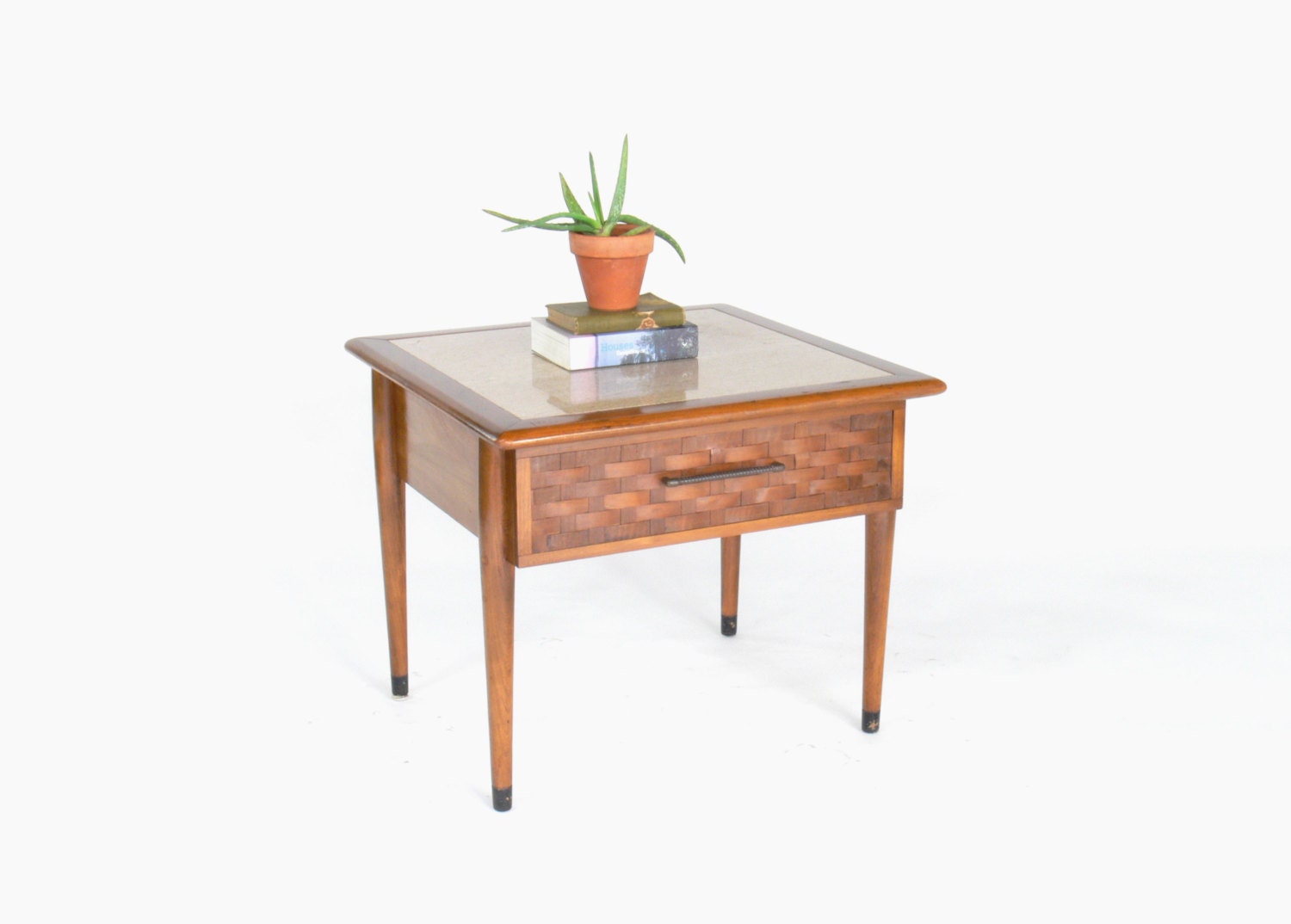 Mid Century Modern Lane Perception Style End // Side Table with Marble ...