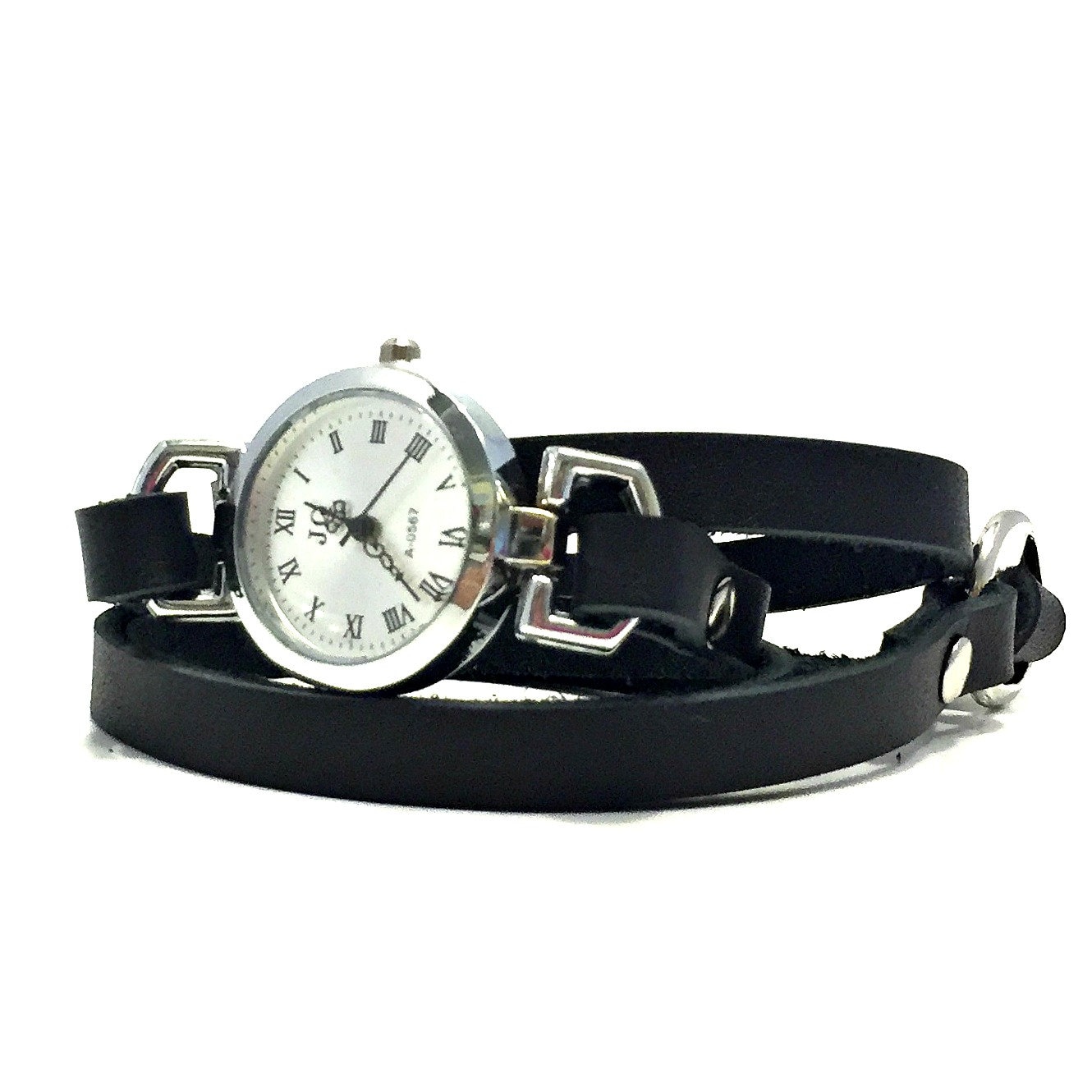 Black Leather Wrap Watch / Wrap Around Watch / Leather Wrap