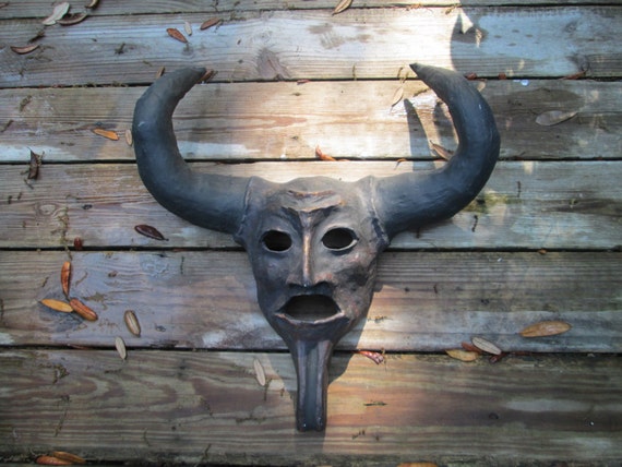 Masquerade paper mache bull devil diablo clay horned