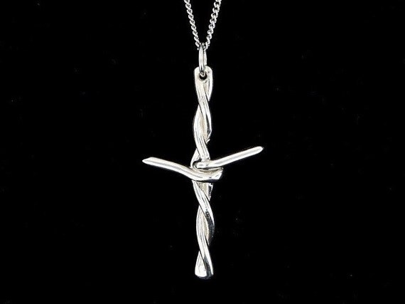 Sterling Silver Barbed Wire Cross Pendant Optional Chain
