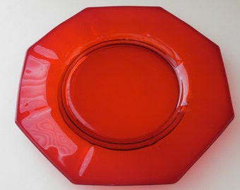 Red glass plate | Etsy