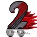 Number 2 Racing Flames Second Birthday Applique and Embroidery