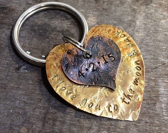 Mother Daughter Heart Keychain Set Hand Stamped Custom