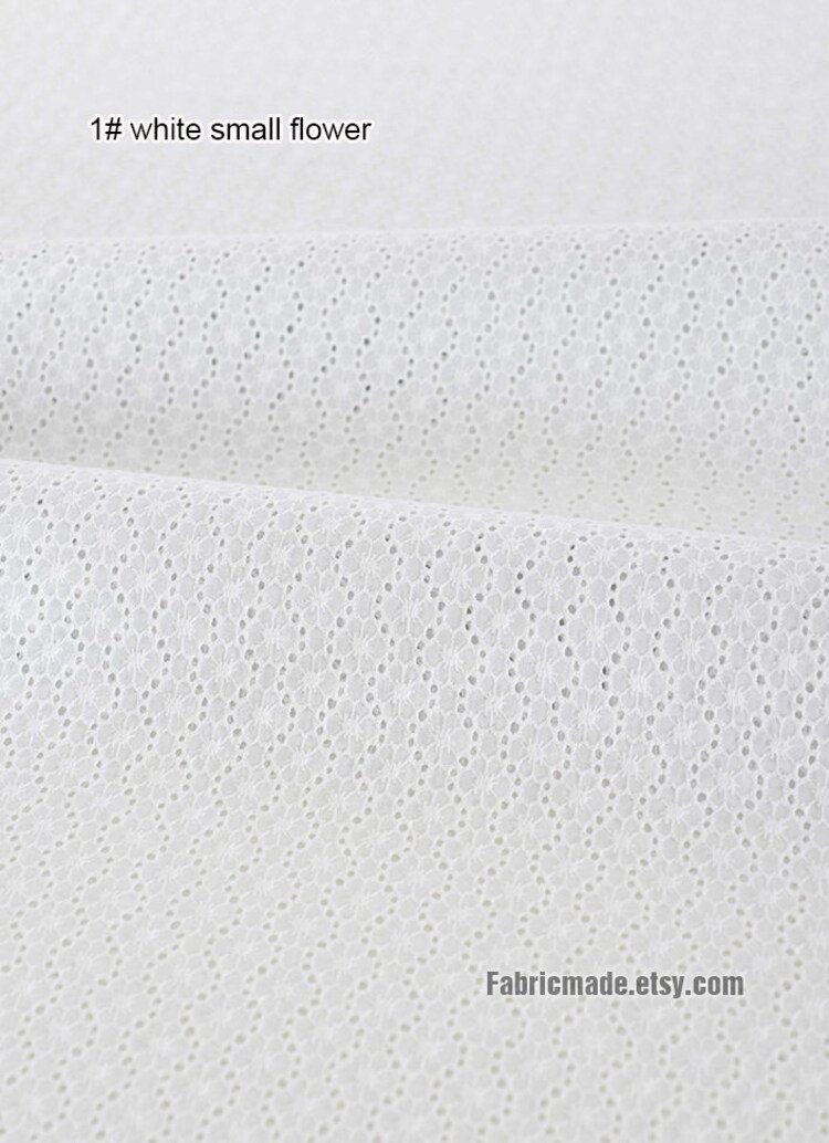 White Cotton Fabric With Embroidered Flower Hollowed by fabricmade