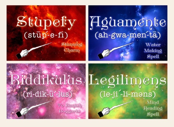 Harry Potter Spells, Color, POSTCARD SIZE, (3.5 x 5 Inch or 12.7 x 8.8 ...