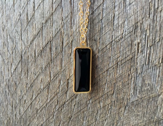 Black Crystal Necklace Swarovski Rectangle Pendent on Silver or Gold ...