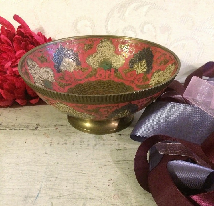 Vintage Brass Peacock Bowl Vintage Peacock Pink by tinprincess Vintage Brass Peacock Bowl Vintage Peacock Pink by tinprincess