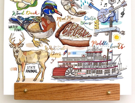 Mississippi Print State symbols illustration home decor