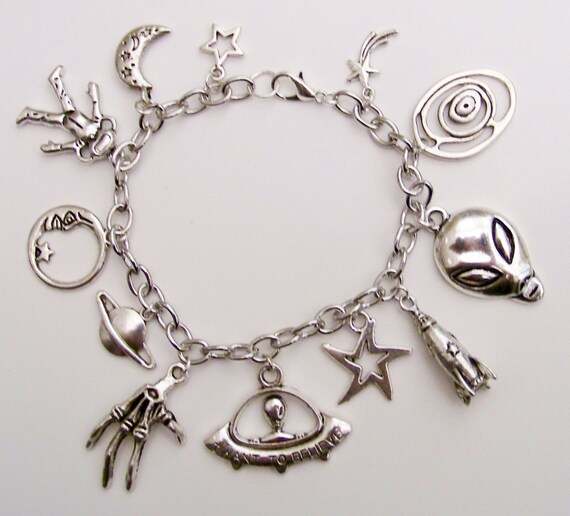 Alien Charm Bracelet UFO Bracelet Alien by InspiredDesignsByRob