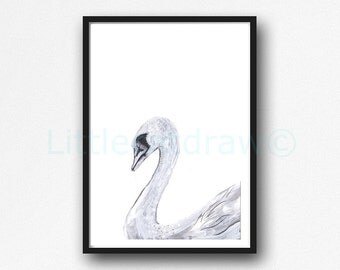 Unique swan print related items | Etsy