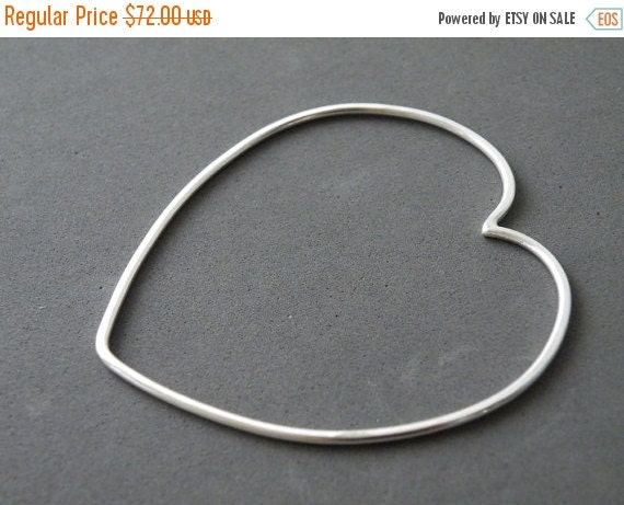 Sterling Silver Heart Bangle Minimalist Romantic Bangle Outlined Heart ...