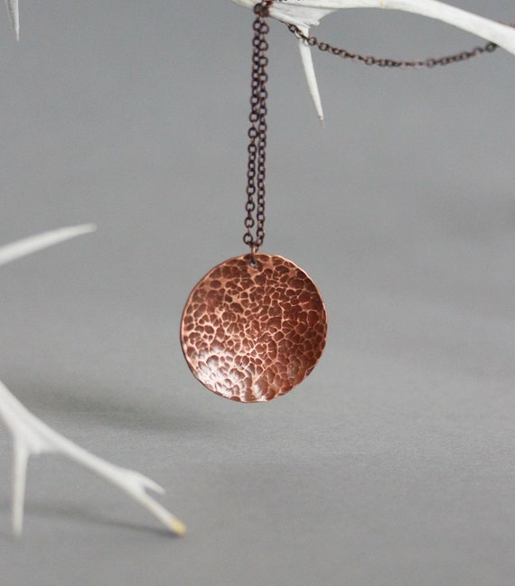 Copper Pendant Necklace Copper Hammered Pendant Copper
