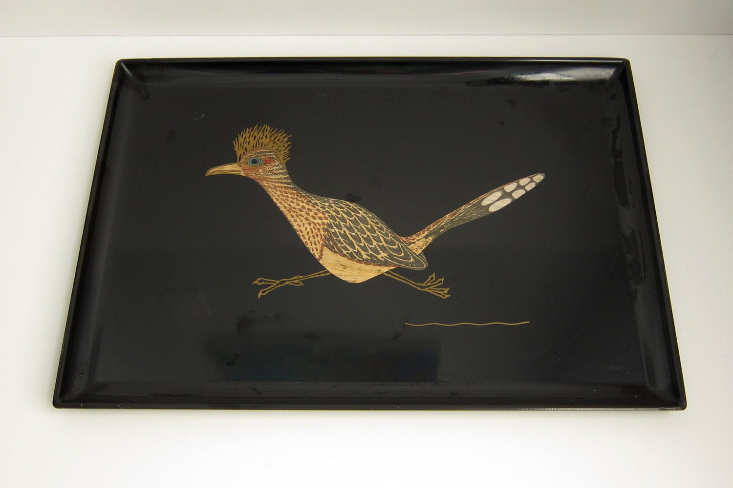 Vintage Couroc of California Large Roadrunner Black Serving Tray ...
