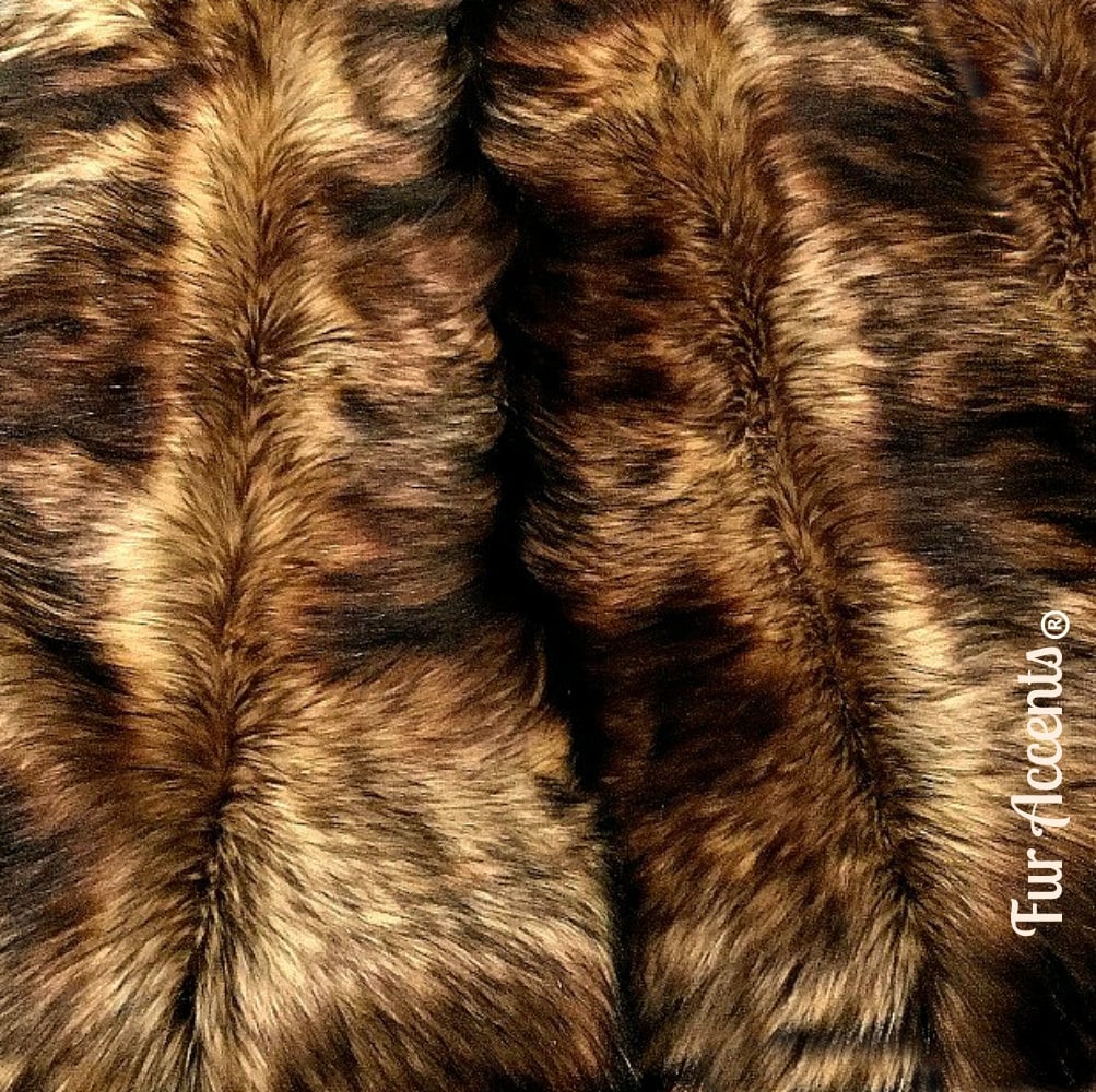 Pieced Fur Luxurious Faux Fur Fabric Black Tip Brown Wolf