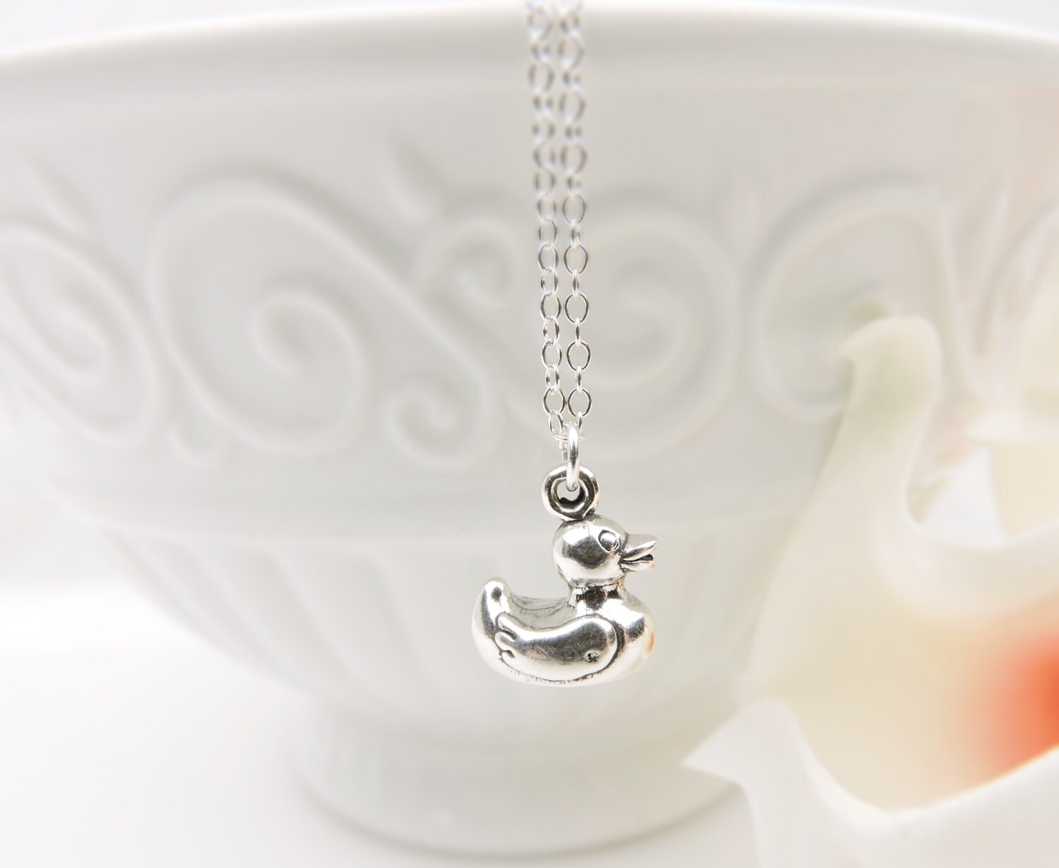 Tiny Solid Sterling Silver Rubber Duck Necklace by JessicasBridal