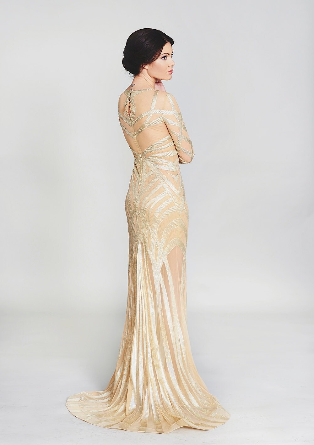 Gold Couture dress for red carpet Long prom dress in by Tonena