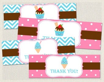 TREAT BAG TOPPERS in Pink and Teal Instant Printable Download