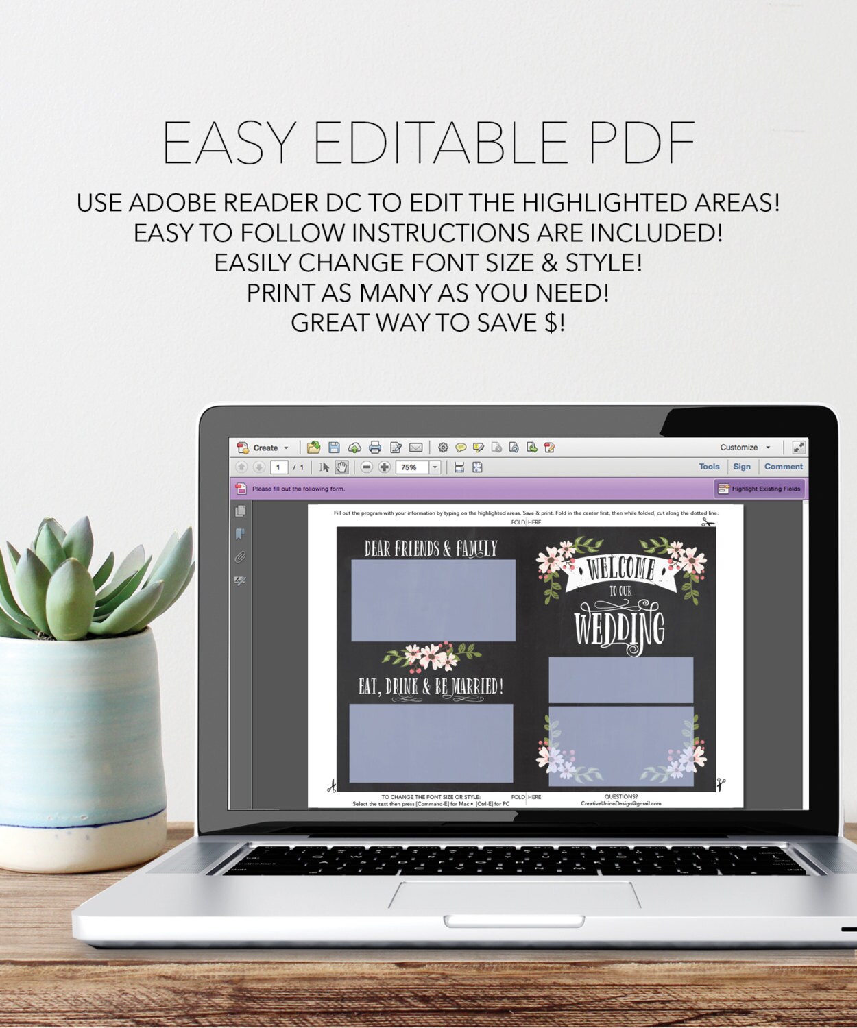 Folded Wedding Program Template DIY by CreativeUnionDesign