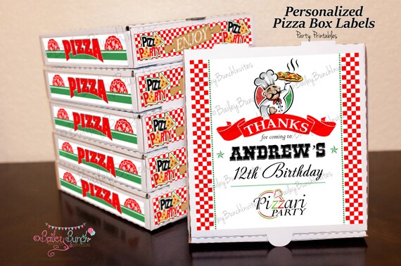 Pizza Box Label Design B Pizzaria Birthday by BaileyBunchInvites