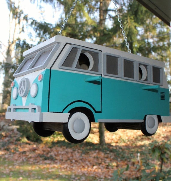 VW Bus Birdhouse finished in the traditional color
