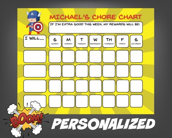 PERSONALIZED Superhero Captain America My Chore Chart Boy Theme ...