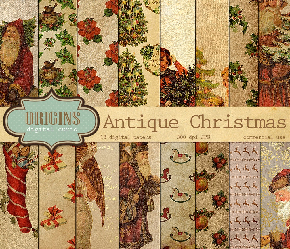 Antique Christmas Digital Paper Vintage Christmas Patterns