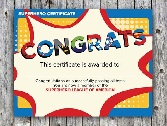 Superhero Children's Birthday Superhero Certificate