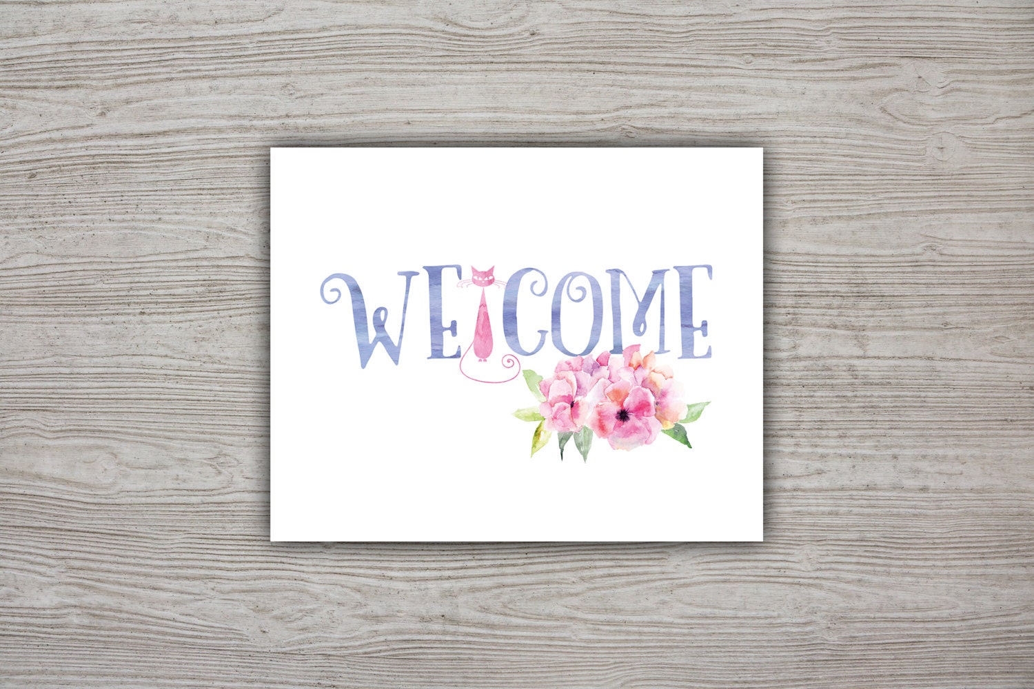 Welcome Printable Watercolor Floral Print Art Welcome Print