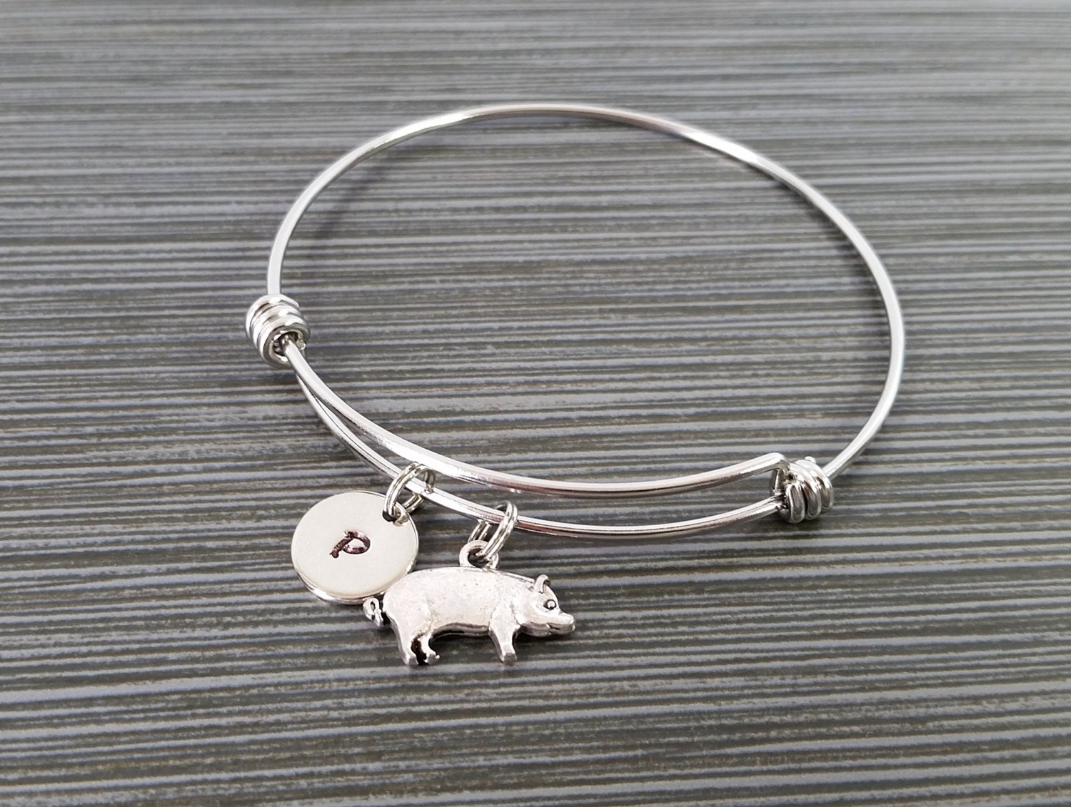 Pig Bangle Bracelet Pig Charm Bracelet Expandable Bangle