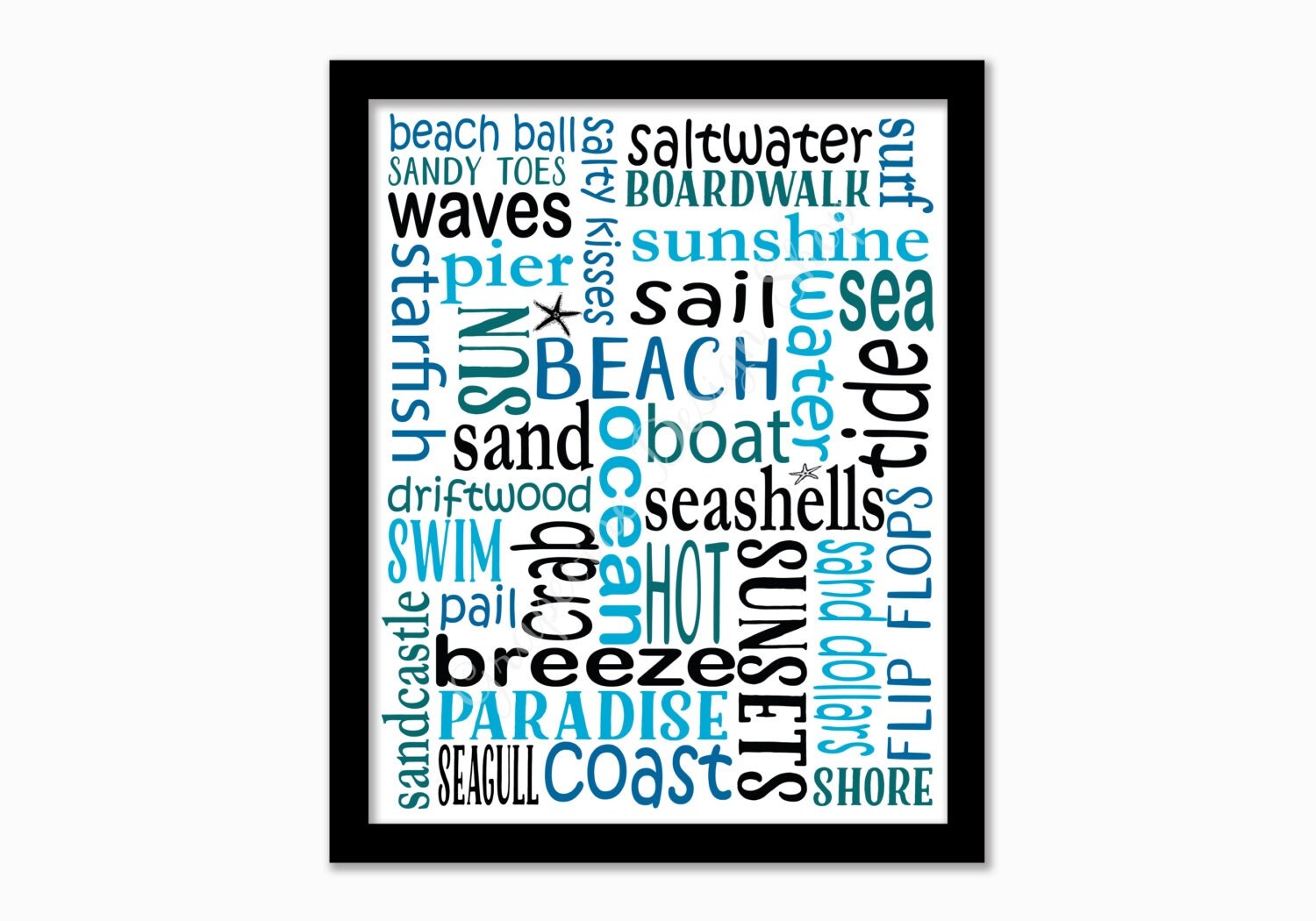 Beach words print. Ocean subway art. Instant download