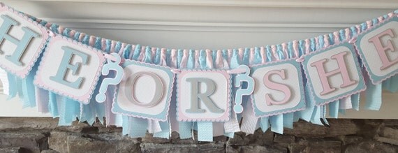 Gender Reveal Banner He Or She Banner Rag Garland Fabric