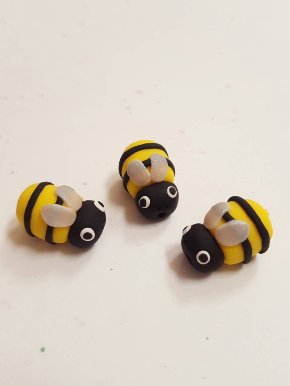 Polymer Clay Bumble Bee Beads/ Set Of Three/ 19mm Handmade