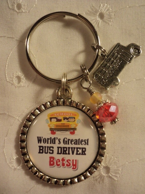 Personalized Bus Driver key chain with charms by chaleybrooke